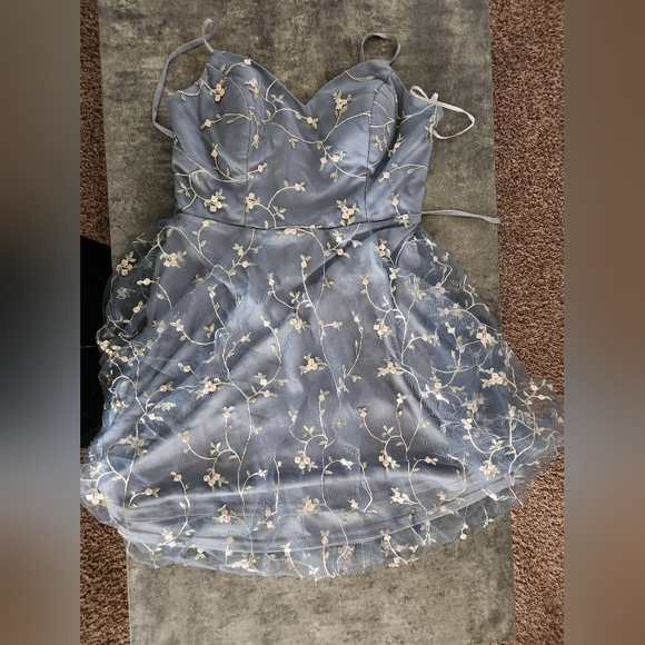 SHEIN | Dresses | Shein Light Blue Floral Pattern Dress | Poshmark